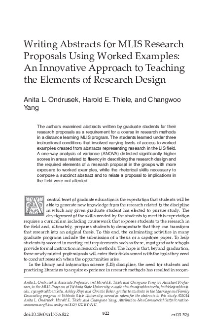 (PDF) Writing Abstracts for MLIS Research Proposals Using Worked ...
