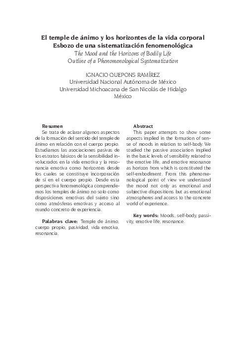 (PDF) El temple de ánimo y los horizontes de la vida corporal Esbozo de ...