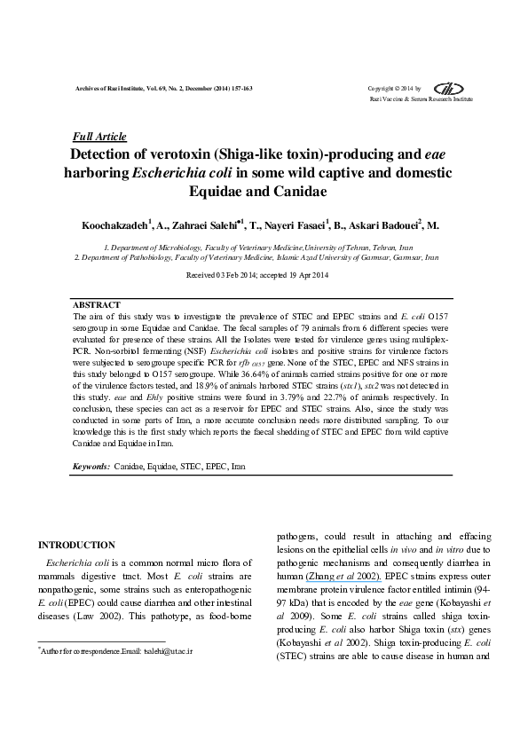 (PDF) Detection of verotoxin (Shiga-like toxin)-producing and eae ...