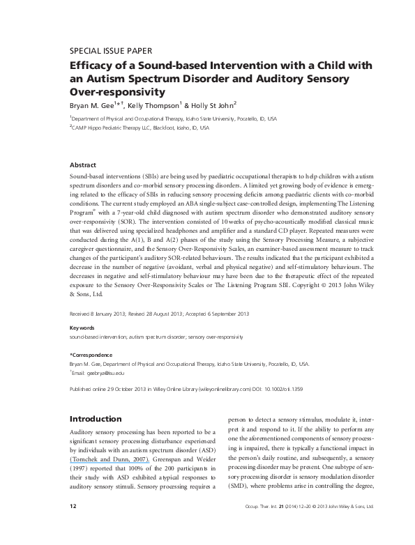 (PDF) Efficacy of a Sound-based Intervention with a Child with an ...
