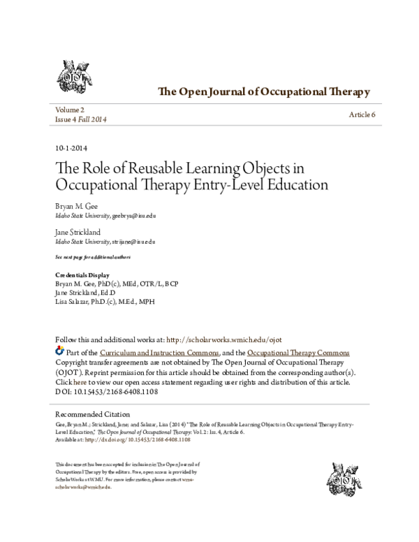 (PDF) The Role of Reusable Learning Objects in Occupational Therapy ...