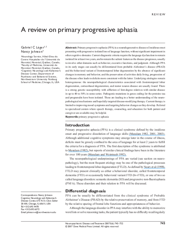 (PDF) A review on primary progressive aphasia