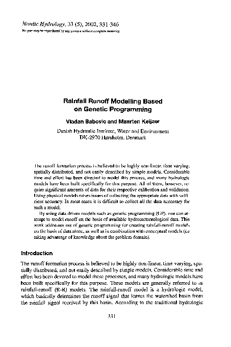 Pdf Rainfall Runoff Modeling Based On Genetic Programming