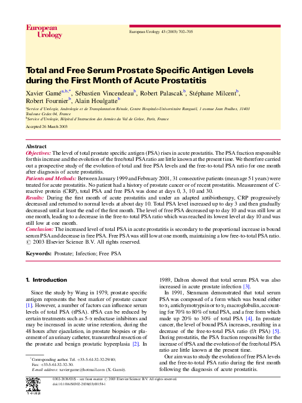 (PDF) Total and Free Serum Prostate Specific Antigen Levels during the ...