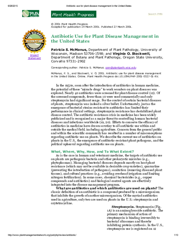 (PDF) Antibiotic use for plant disease management in the United States