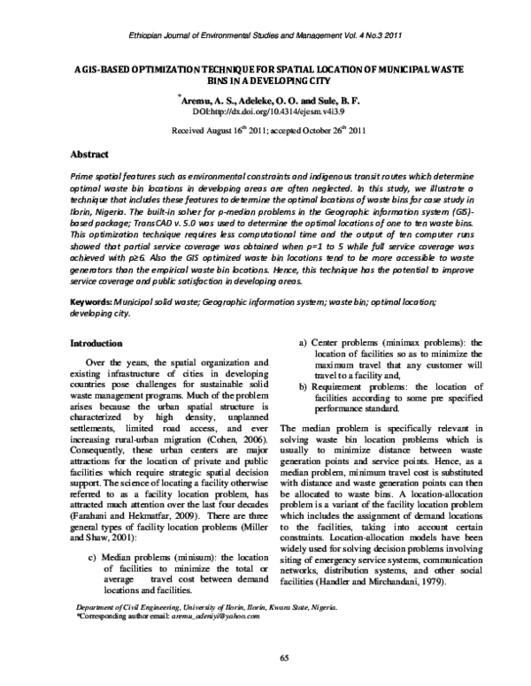 Pdf A Gis Based Optimization Technique For Spatial Location Of