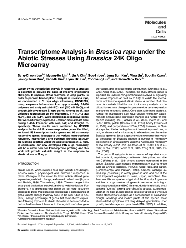 (PDF) Transcriptome analysis in Brassica rapa under the abiotic stresses using Brassica 24K ...