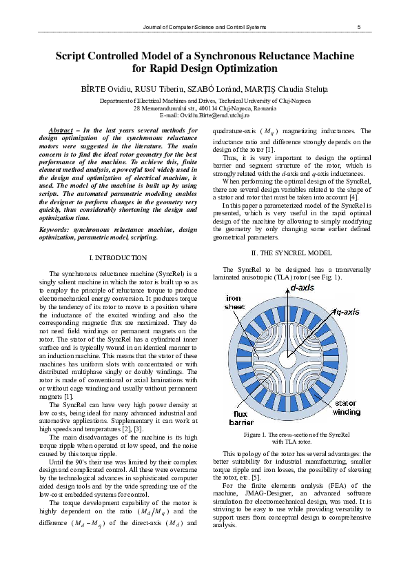 Script Controlled Model of a Synchronous Reluctance Machine for Rapid Design Optimization