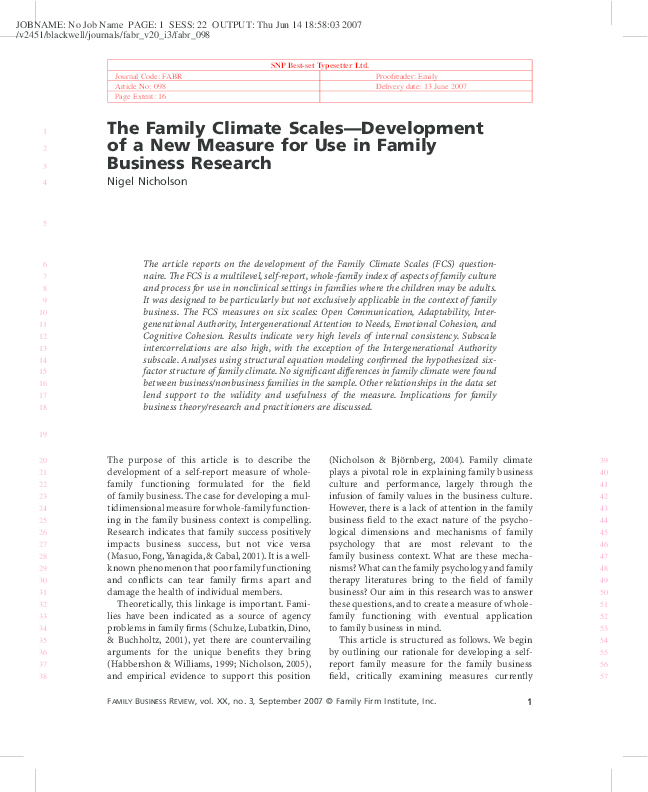 (PDF) The Family Climate Scales?Development of a New Measure for Use in ...