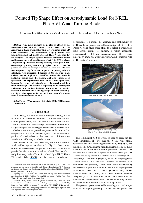 (PDF) Pointed Tip Shape Effect on Aerodynamic Load for NREL Phase VI ...