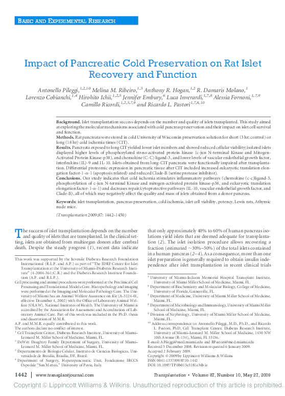 (PDF) Impact of Pancreatic Cold Preservation on Rat Islet Recovery and ...
