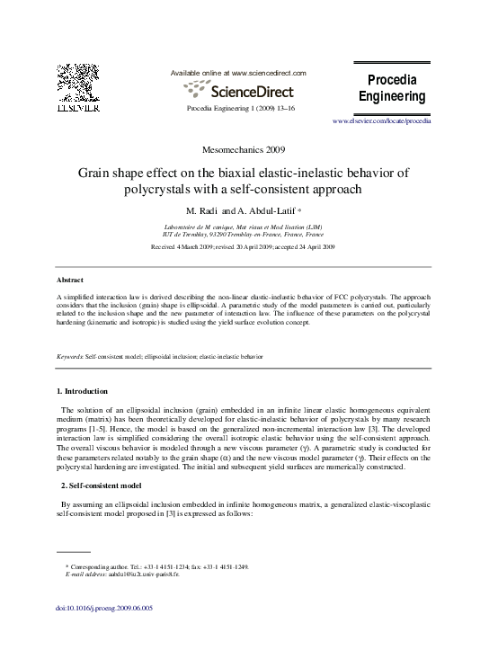 (PDF) Grain shape effect on the biaxial elastic–inelastic behavior of polycrystals with a self ...