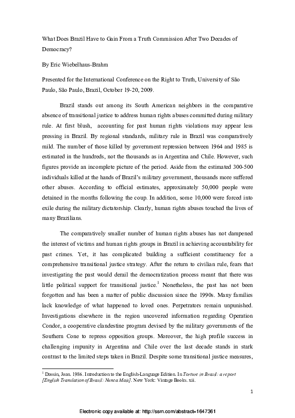 (PDF) What Does Brazil Have to Gain from a Truth Commission after Two ...