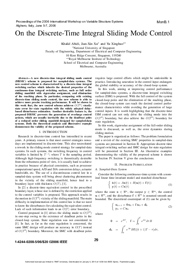 (PDF) On the Discrete-Time Integral Sliding Mode Control
