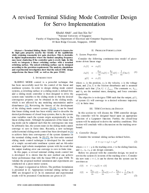 Pdf A Revised Terminal Sliding Mode Controller Design For Servo