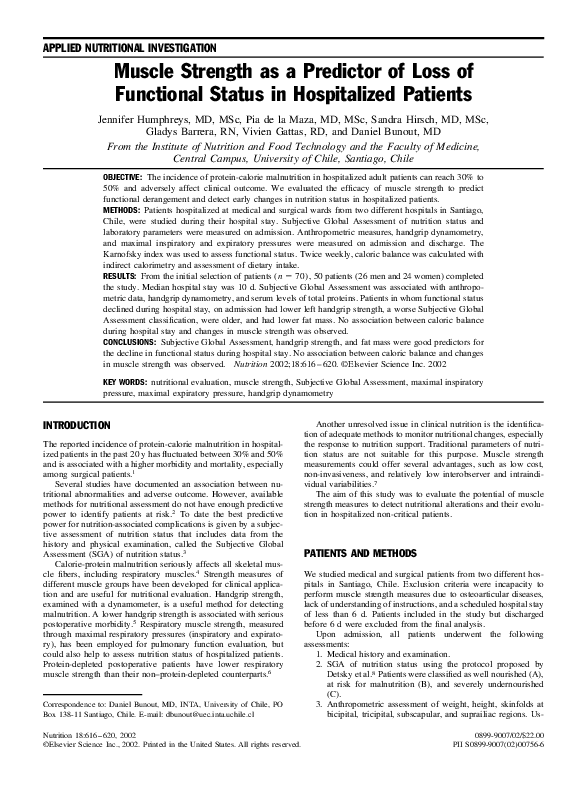 (PDF) Muscle strength as a predictor of loss of functional status in ...
