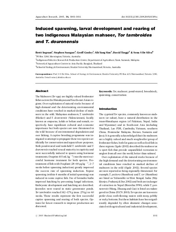 (PDF) Induced spawning, larval development and rearing of two ...