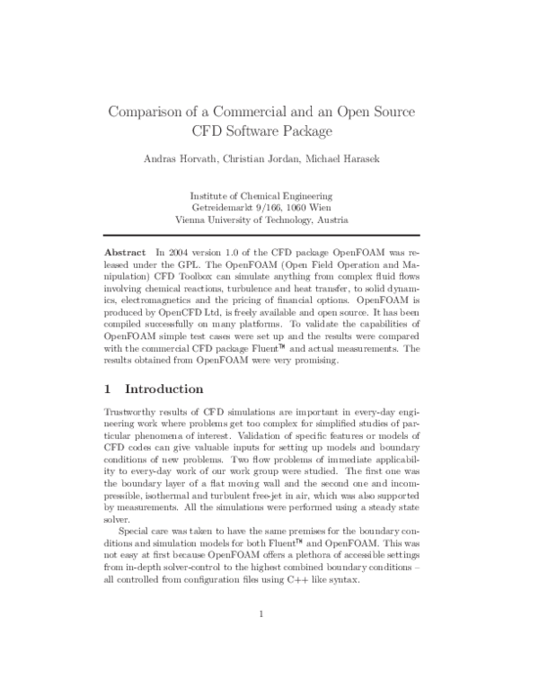 (PDF) Comparison of a Commercial and an Open Source CFD Software Package