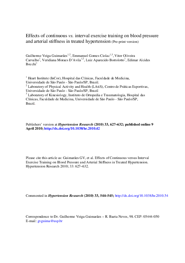 (PDF) Effects of continuous vs. interval exercise training on blood ...