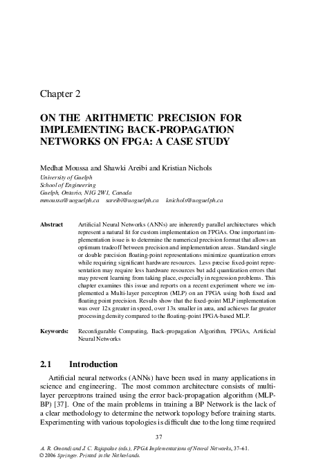 (PDF) ON THE ARITHMETIC PRECISION FOR IMPLEMENTING BACK-PROPAGATION NETWORKS ON FPGA: A CASE STUDY