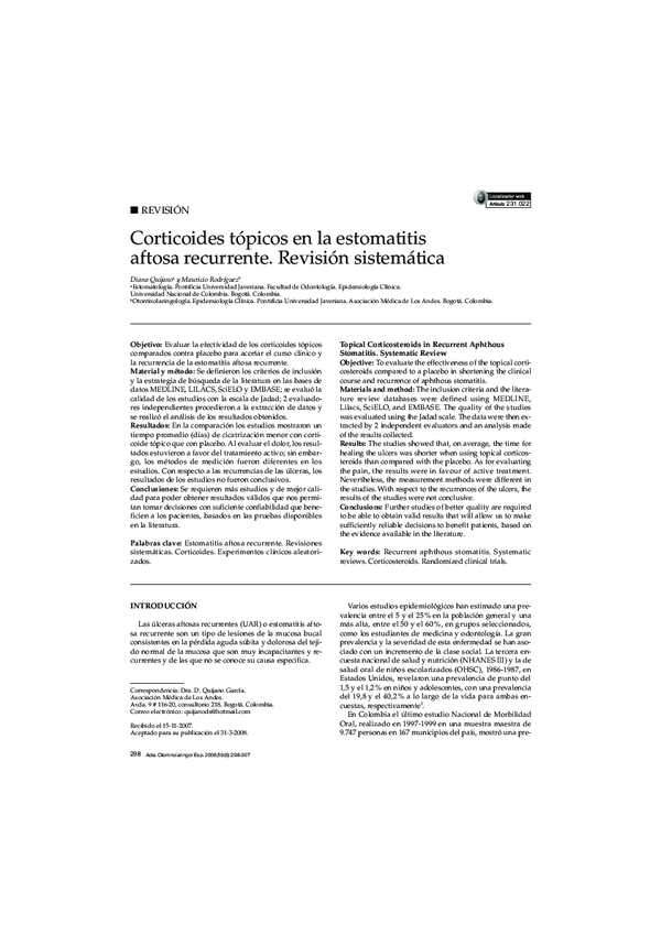 (PDF) Corticoides tópicos en la estomatitis aftosa recurrente. Revisión ...