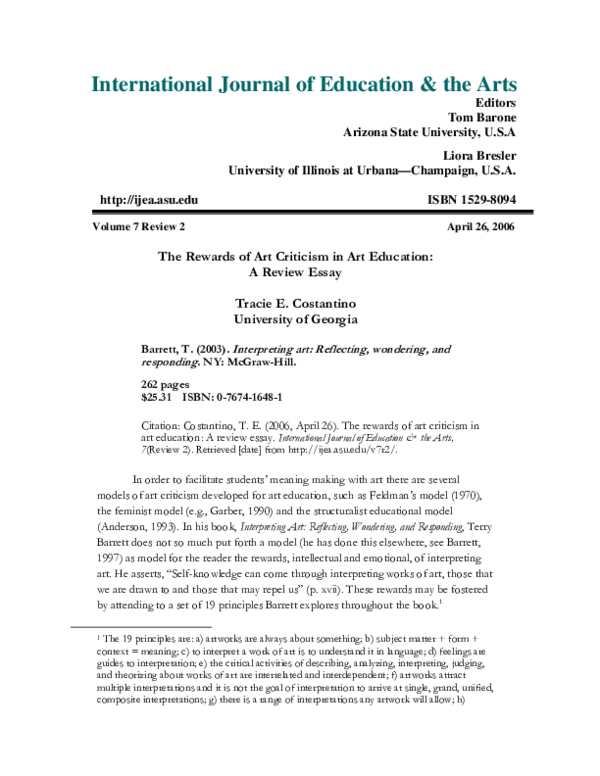 (PDF) The Rewards of Art Criticism in Art Education: A Review Essay