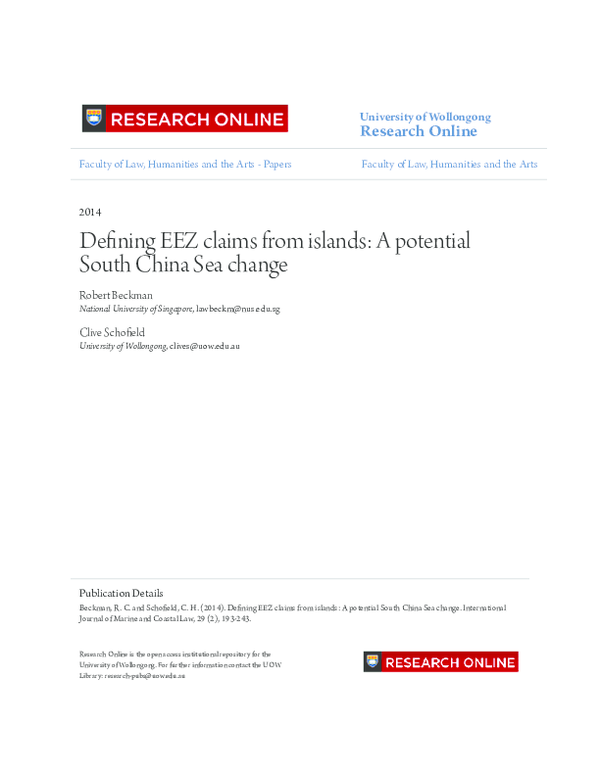 (PDF) Defining eez Claims from Islands: A Potential South China Sea Change