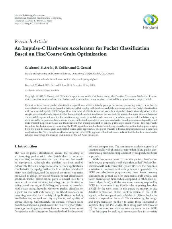 Pdf An Impulse C Hardware Accelerator For Packet Classification Based