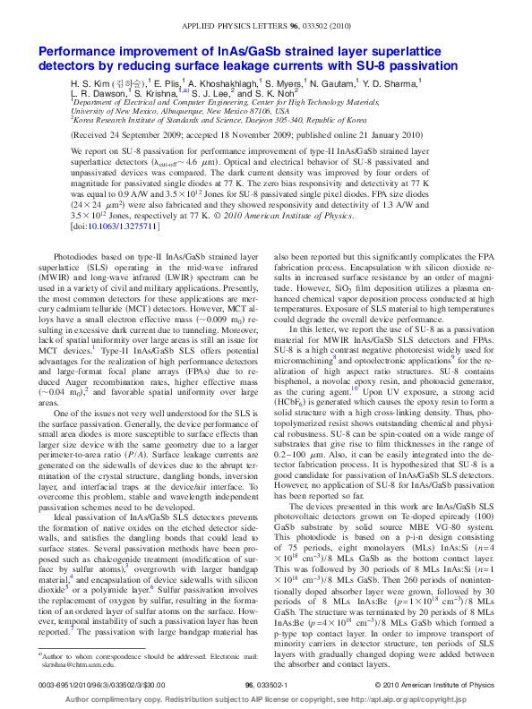 Pdf Performance Improvement Of Inas Gasb Strained Layer Superlattice Detectors By Reducing