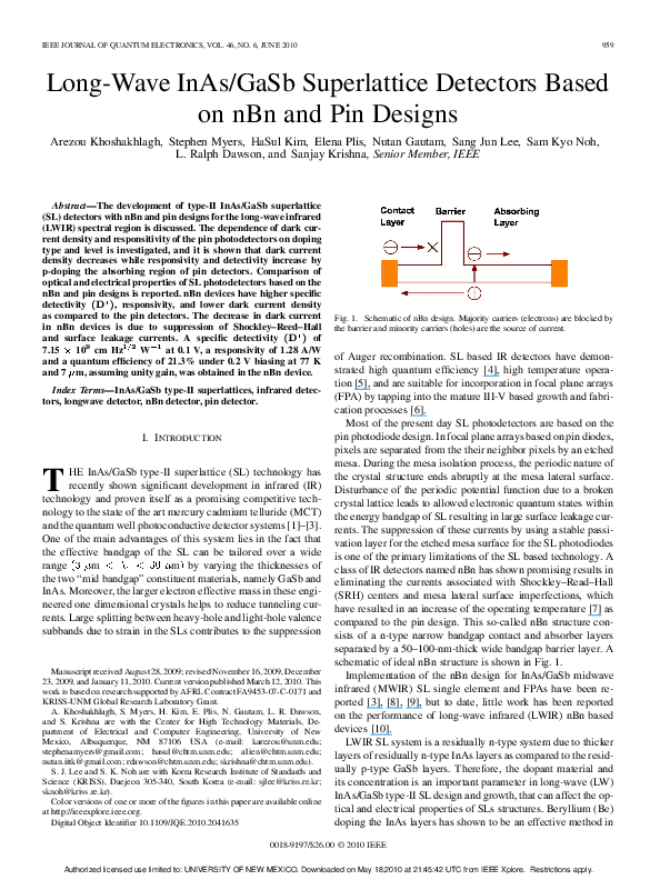 (PDF) Long-Wave InAs/GaSb Superlattice Detectors Based on nBn and Pin Designs