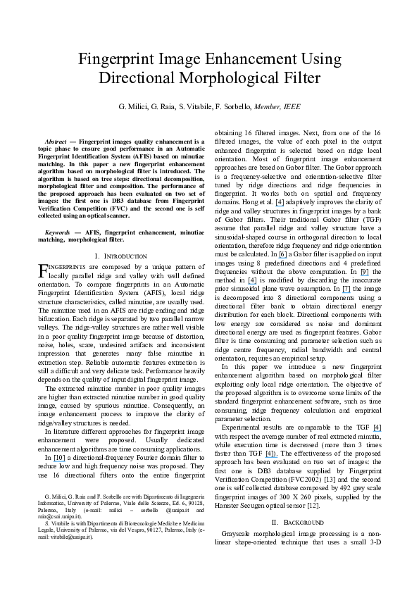 (PDF) Fingerprint Image Enhancement Using Directional Morphological Filter
