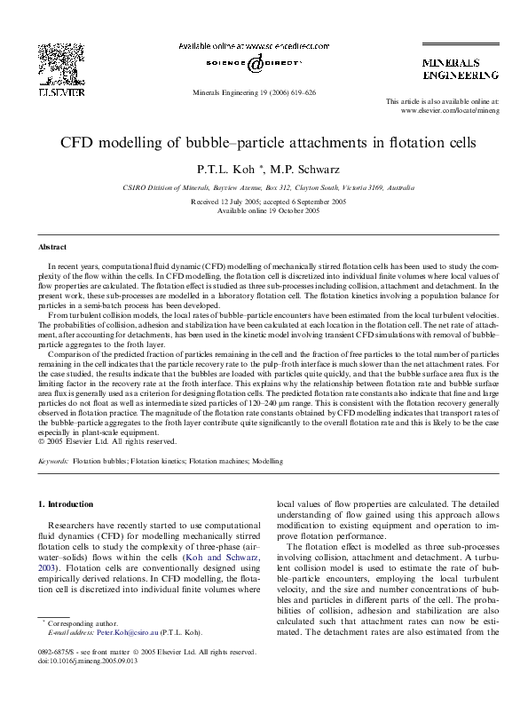 (PDF) CFD modelling of bubble–particle attachments in flotation cells