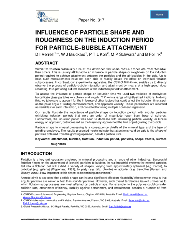(PDF) Influence of particle shape and roughness on the induction period for particle-bubble ...