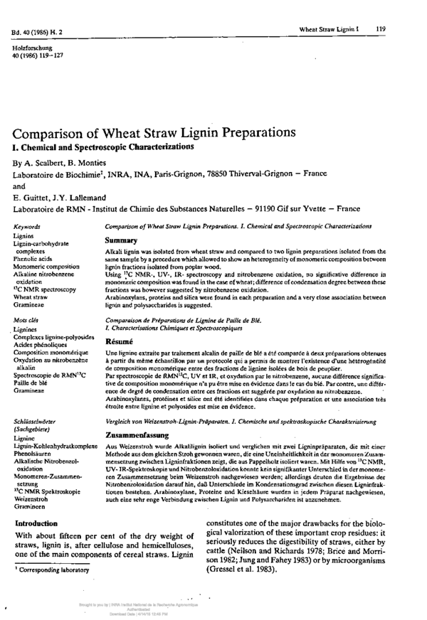 (PDF) Comparison of Wheat Straw Lignin Preparations - I. Chemical and ...