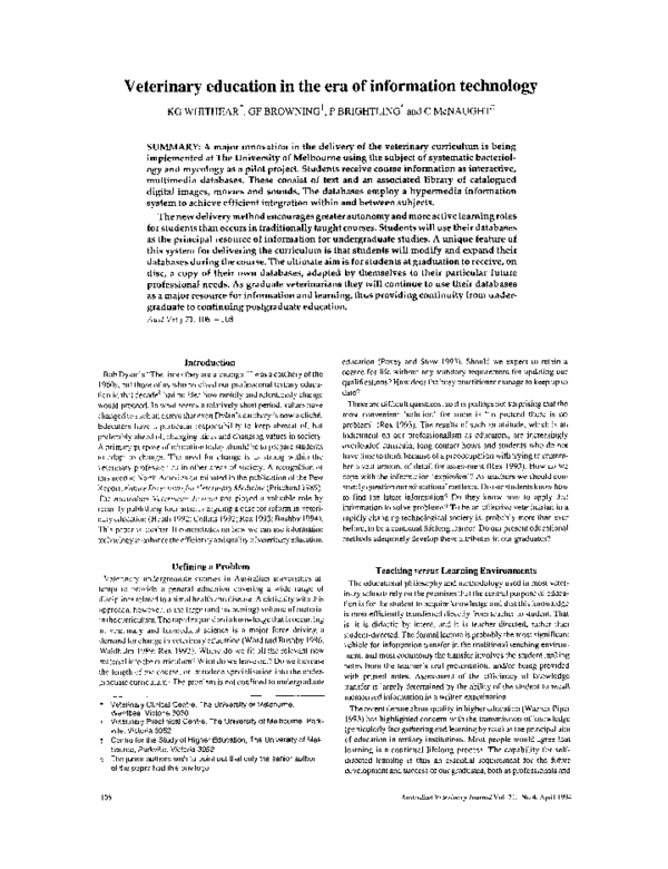 (PDF) Veterinary education in the era of information technology