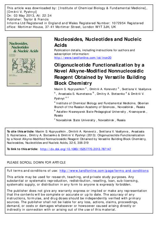 (PDF) Oligonucleotide Functionalization by a Novel Alkyne-Modified ...