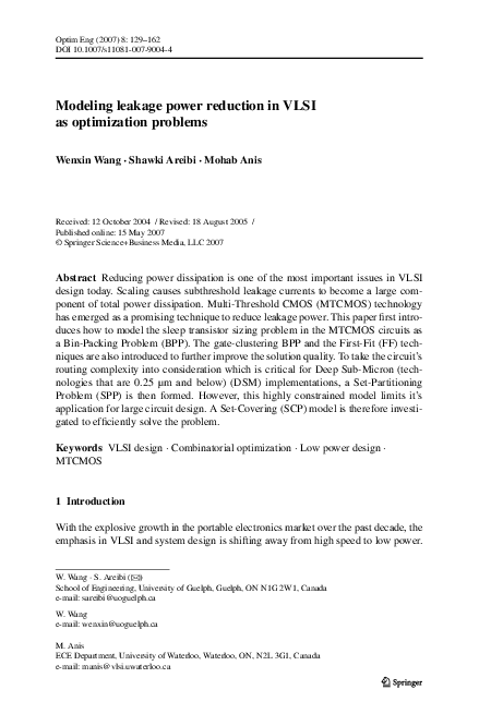 (PDF) Modeling leakage power reduction in VLSI as optimization problems
