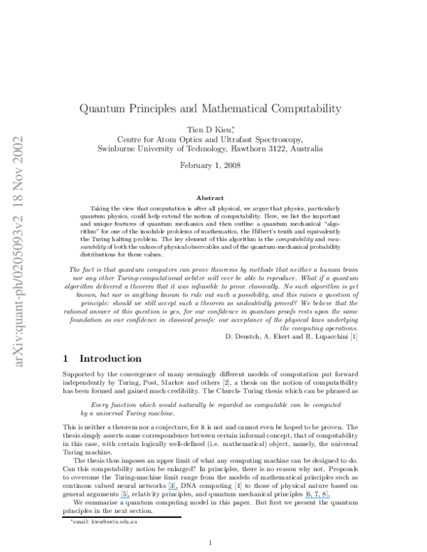 (PDF) Quantum Principles and Mathematical Computability | Tien Kieu - Academia.edu