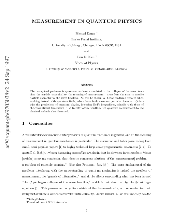 (PDF) MEASUREMENT IN QUANTUM PHYSICS