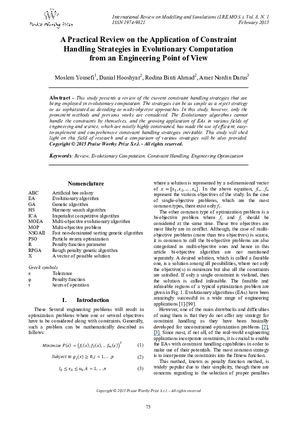 Pdf A Practical Review On The Application Of Constraint Handling Strategies In Evolutionary