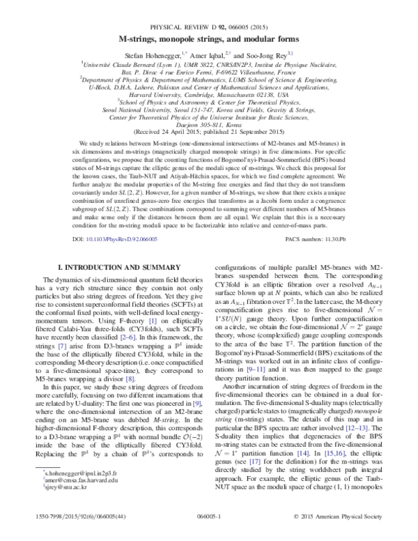 (PDF) M-strings, monopole strings, and modular forms