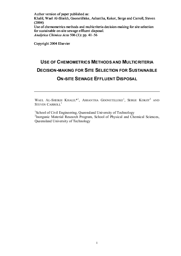 (PDF) Use of chemometrics methods and multicriteria decision-making for site selection for ...