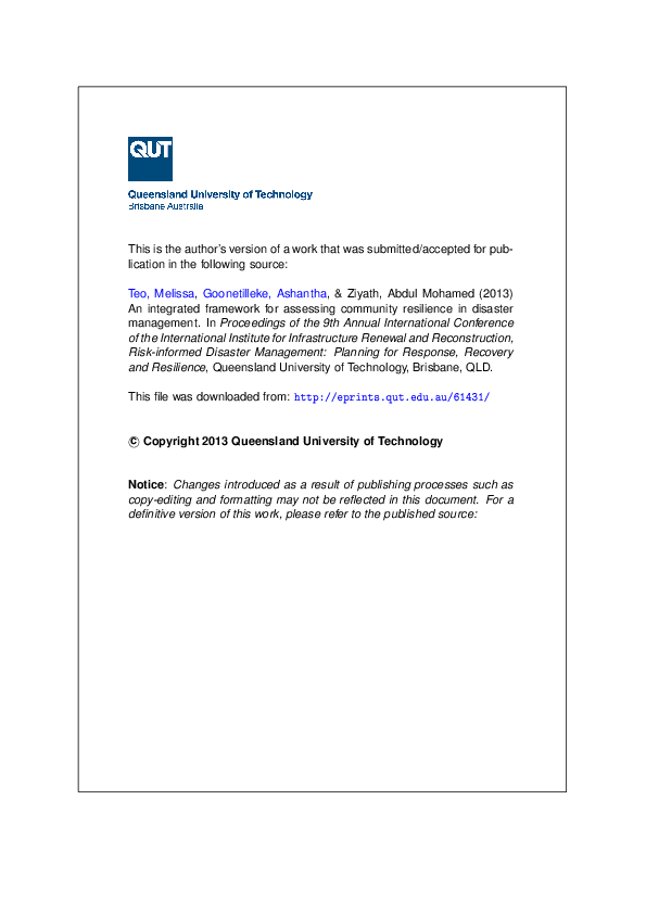 (PDF) An integrated framework for assessing community resilience in ...