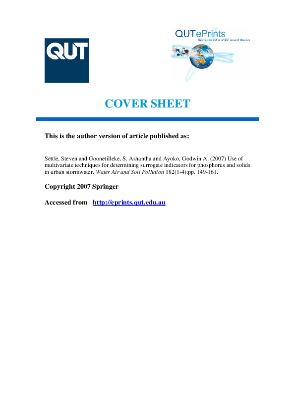 Pdf Use Of Multivariate Techniques For Determining Surrogate Indicators For Phosphorus And