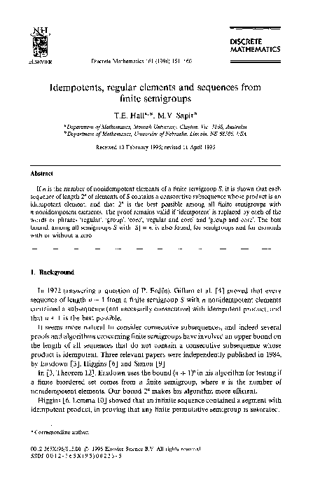 (PDF) Idempotents, regular elements and sequences from finite semigroups