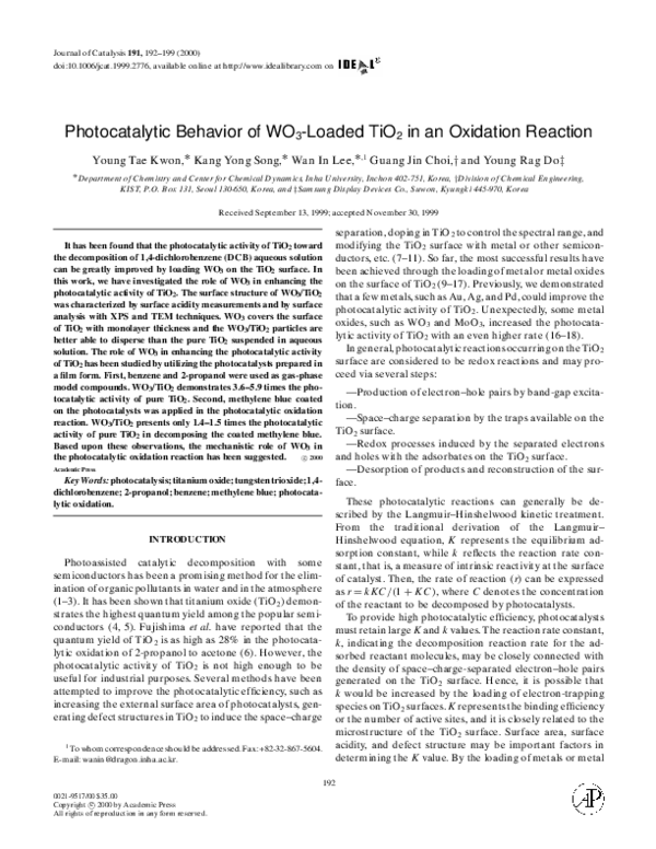 (PDF) Photocatalytic behavior of WO3-loaded TiO2 in an oxidation reaction
