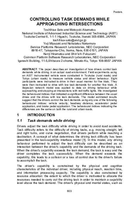 (PDF) CONTROLLING TASK DEMANDS WHILE APPROACHING INTERSECTIONS ...