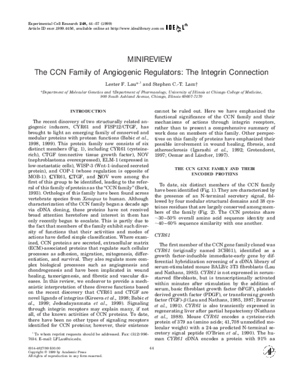 (PDF) The CCN Family of Angiogenic Regulators: The Integrin Connection