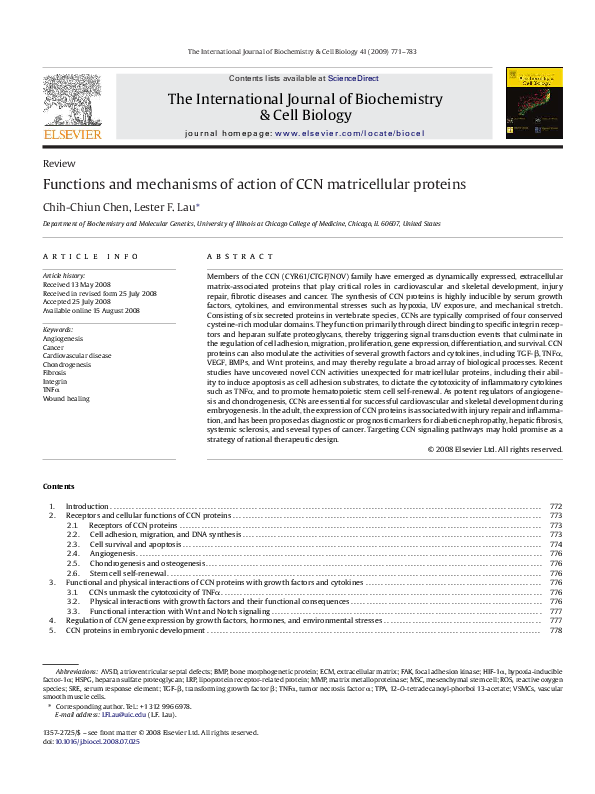 (PDF) Functions and mechanisms of action of CCN matricellular proteins