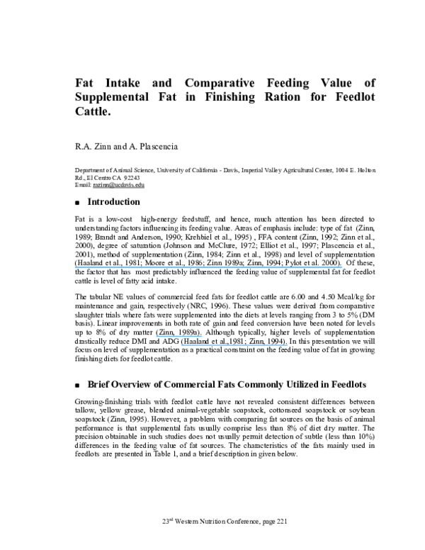 (PDF) Fat Intake and Comparative Feeding Value of Supplemental Fat in ...